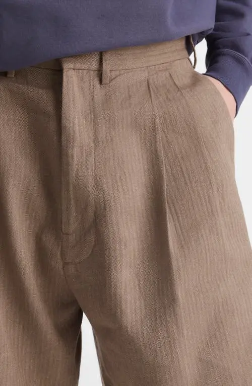 Madewell Herringbone Double Pleated Cotton & Linen Shorts