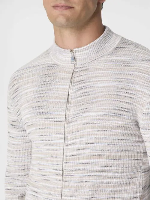 Missoni Ribbed Cotton Cardigan With Mock Neck And Space-dye Texture
