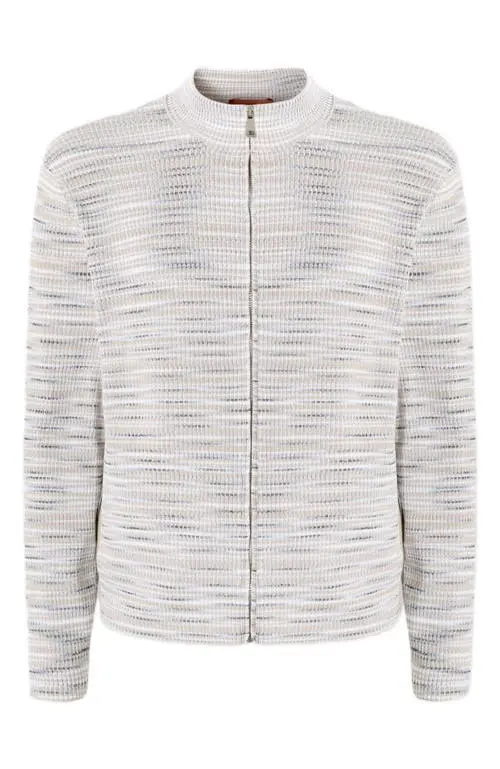 Missoni Ribbed Mock Neck Zip-up Cardigan With Space-dye Texture