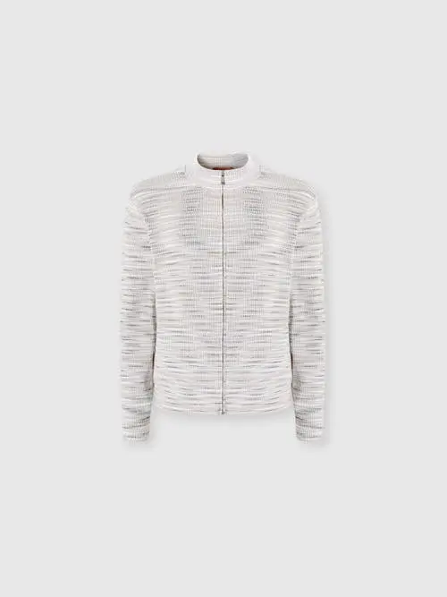Missoni Ribbed Mock Neck Zip-up Cardigan With Space-dye Texture