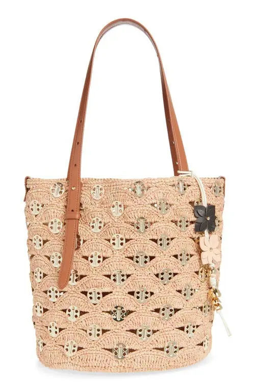 Rabanne Raffia Disc North South Bucket Bag