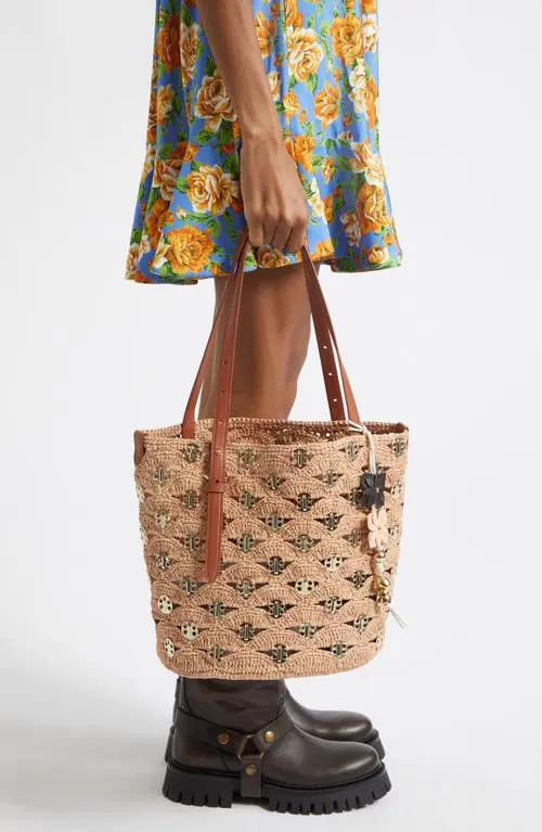 Rabanne Raffia Disc North South Bucket Bag