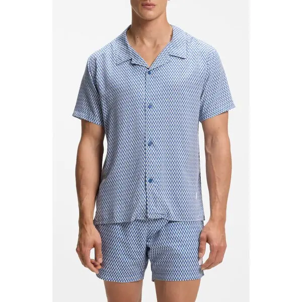 BOSS Geo Print Camp Shirt - Open Blue