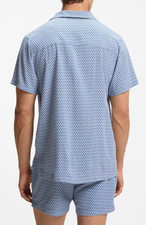 BOSS Geo Print Camp Shirt - Open Blue