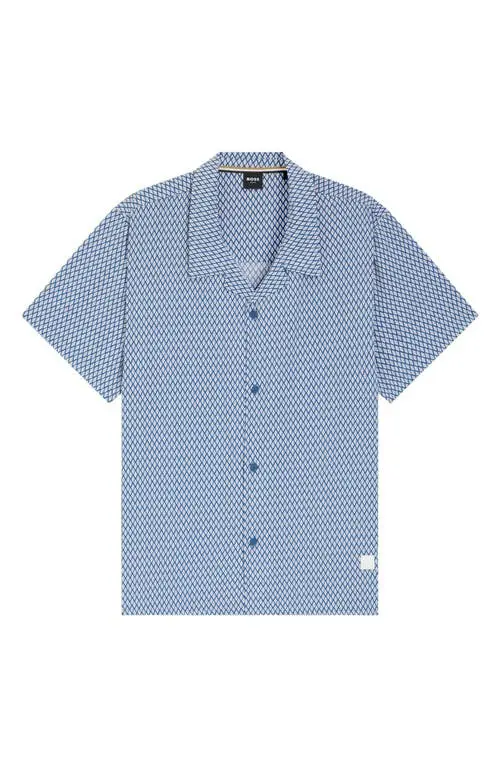 BOSS Geo Print Camp Shirt - Open Blue