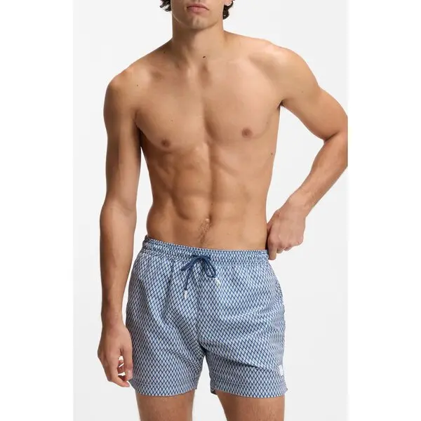 BOSS Vibe Swim Trunks With Printed Pattern - Open Blue