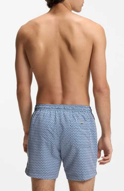 BOSS Vibe Swim Trunks With Printed Pattern - Open Blue