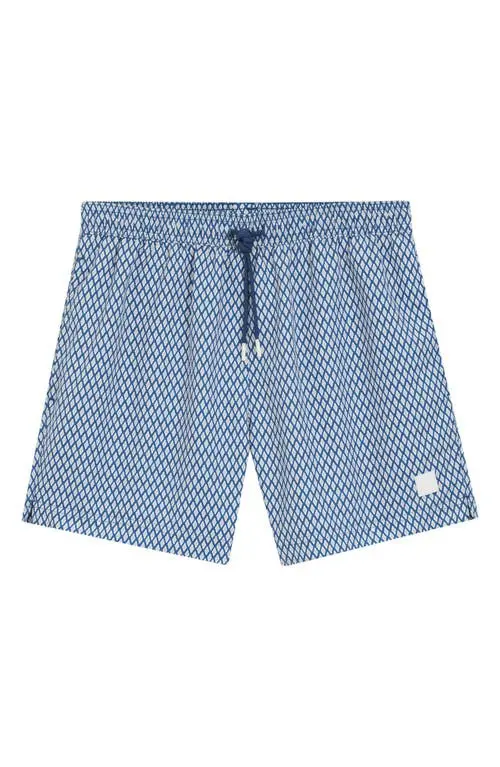 BOSS Vibe Swim Trunks With Printed Pattern - Open Blue