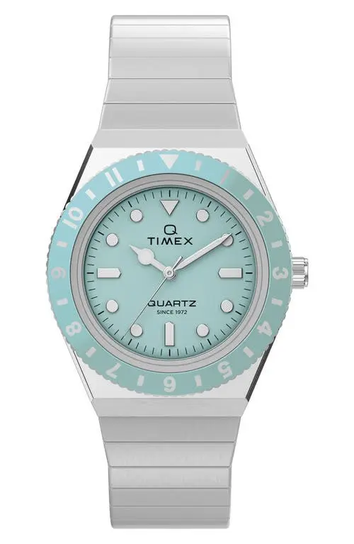 Timex® Timex Q Mini 30mm Stainless Steel Expansion Band Watch - Ice Blue/silverone