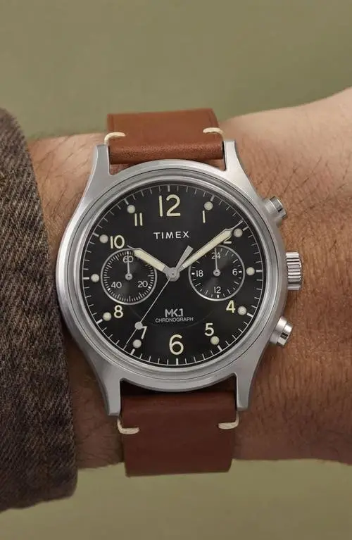 Timex® Timex Mk1 Chronograph Leather Strap Watch