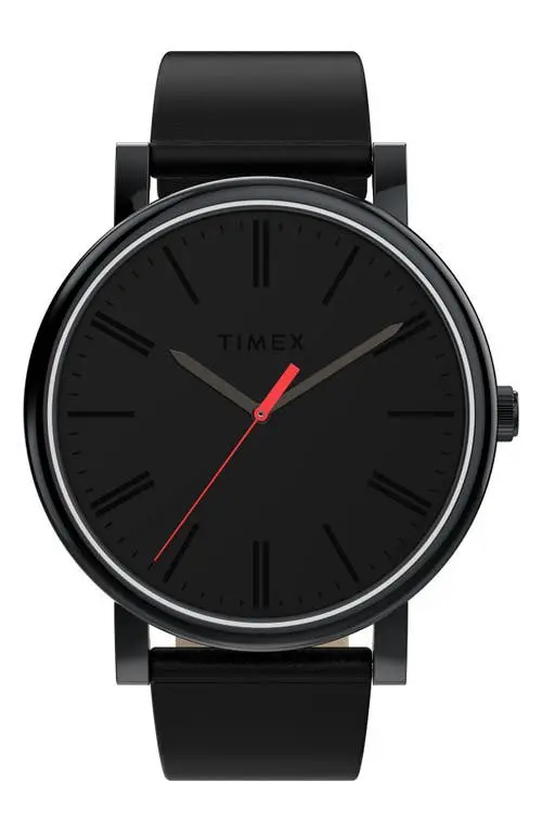 Timex® Timex Round Leather Strap Watch - Black