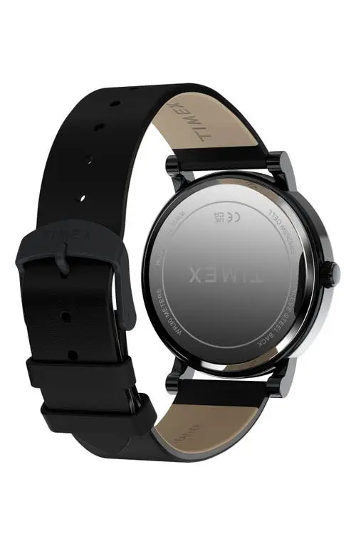 Timex® Timex Round Leather Strap Watch