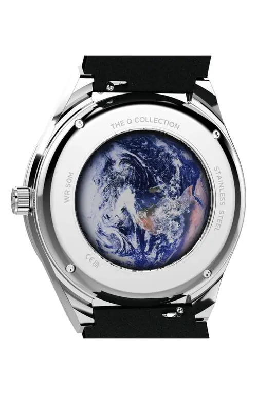 Timex® Timex Nasa "blue Marble" Multifunction Leather Strap Watch - Black/silver-tone