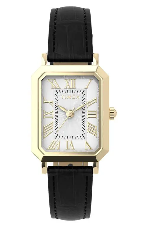 Timex® Timex Vivienne Trend Rectangular Gold-tone Leather Strap Watch - Goldone