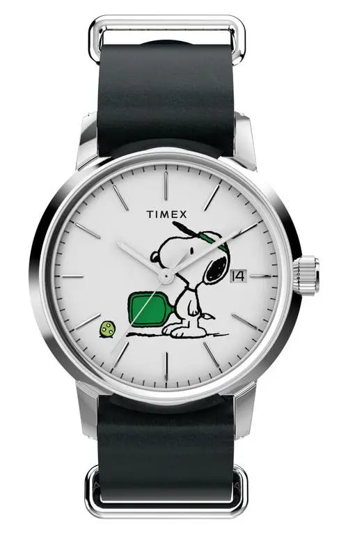 Timex® X Peanuts® Automatic Watch With Leather Strap - White/silverone