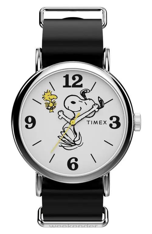 Timex® X Peanuts® Weekender Snoopy 40mm Watch With Leather Strap - White/silverone