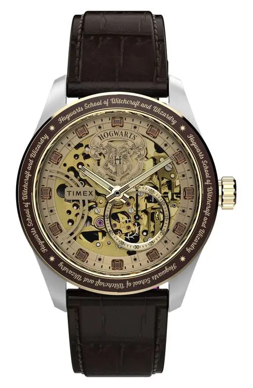Timex® Timex Waterbury Skeleton Automatic Watch With Hogwarts Etched Bezel - Silver/gold Tone