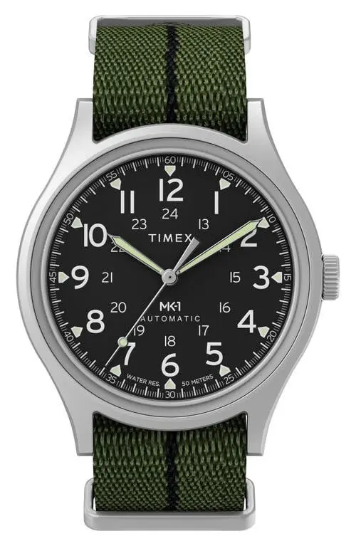 Timex® Mk1 Automatic Stainless Steel Watch With Webbing Strap - Silverone