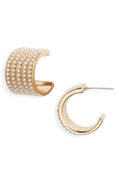 KENNETH JAY LANE Faux Pearl Dot Huggie Hoop Earrings - Gold