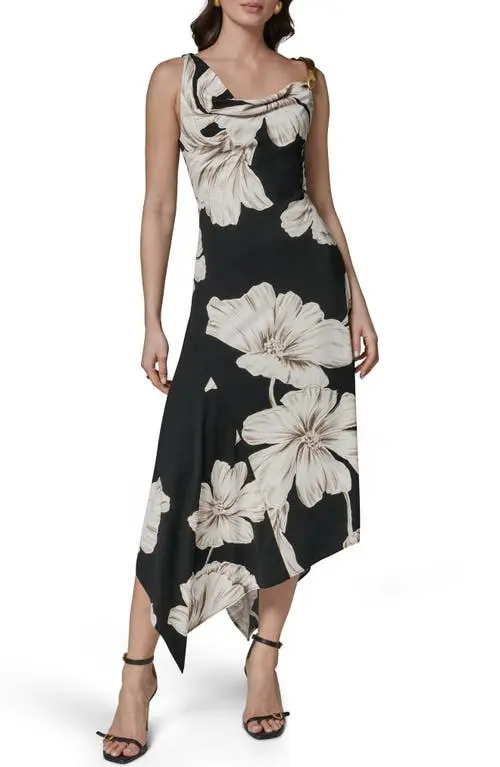 Donna Karan New York Floral Asymmetrical Midi Dress