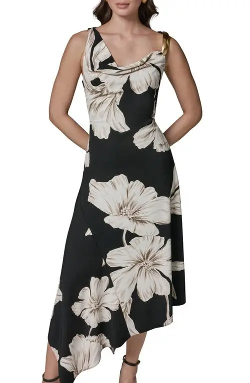 Donna Karan New York Floral Asymmetrical Midi Dress - Black Multi