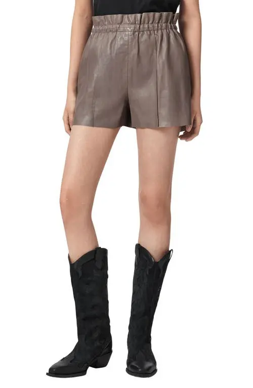 ALLSAINTS Fran Leather Shorts - Mole Brown