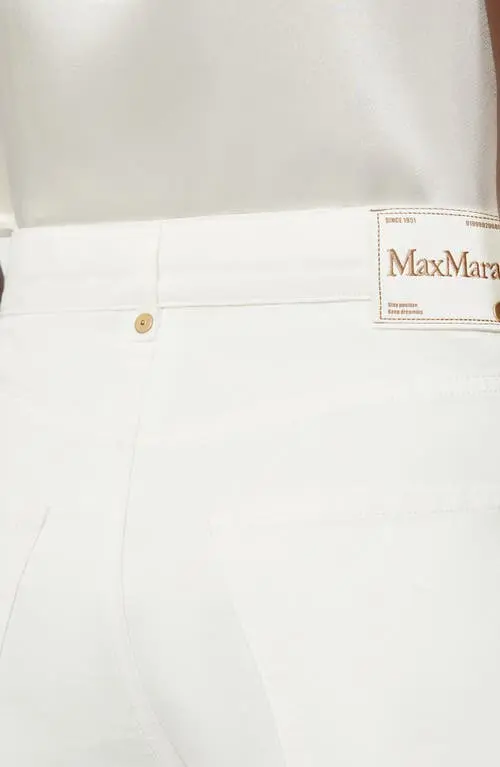 Max Mara Cotton & Linen Drill Twill Straight Leg Trousers - White