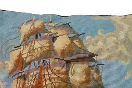 C&F HOME Uss Constitution Ship Vintage Needlepoint Accent Pillow 16" X 16