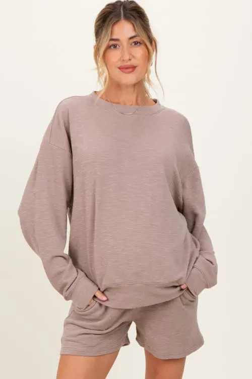 PINKBLUSH Pullover & Shorts Set - Mocha