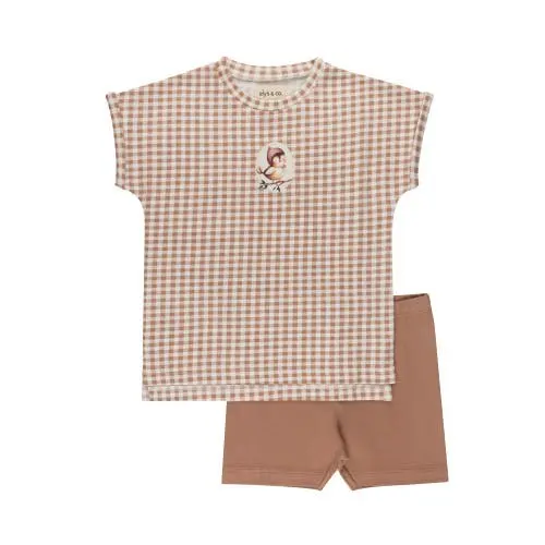 ELY'S & CO. Gingham Owl Collection Tee And Shorts Set - Mauve