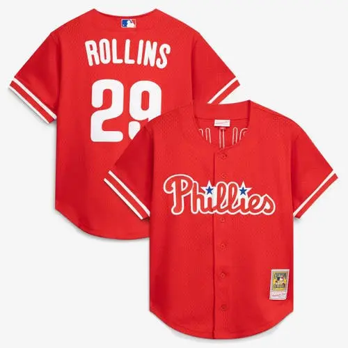 Mitchell & Ness Jimmy Rollins Philadelphia Phillies Cooperstown Mesh Batting Practice Button-up Jersey
