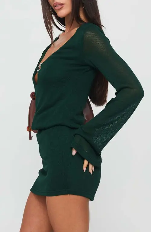 Princess Polly Long Sleeve Knit Mini Dress With Plunge Neckline