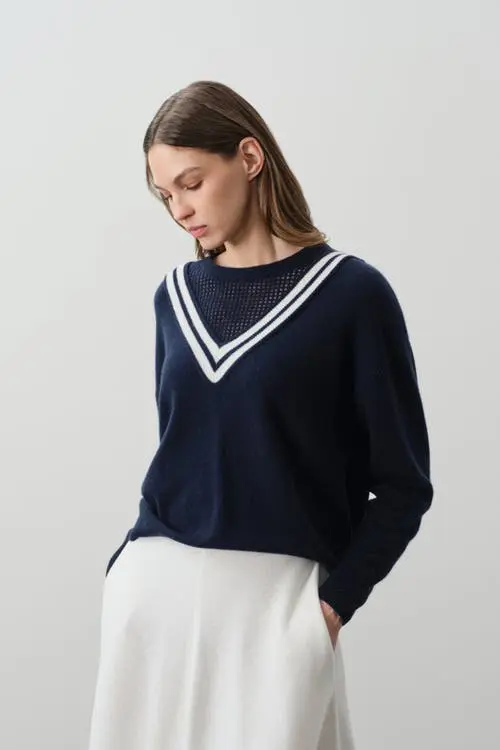 Naked Cashmere Diana Tennis Sweater - Navy/ecru