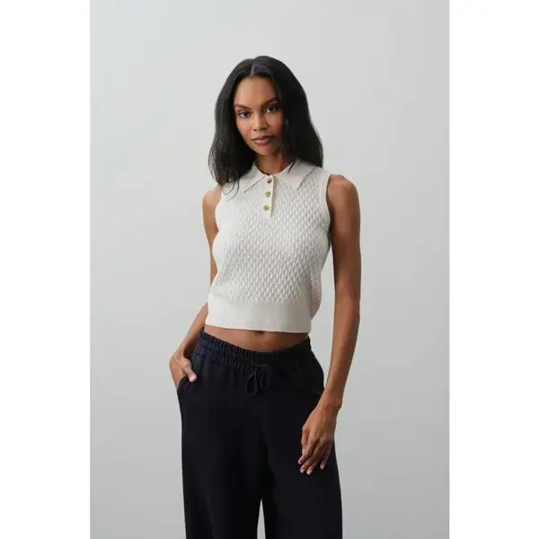 Naked Cashmere Leylah Sleeveless Cable Knit Polo - Ecru