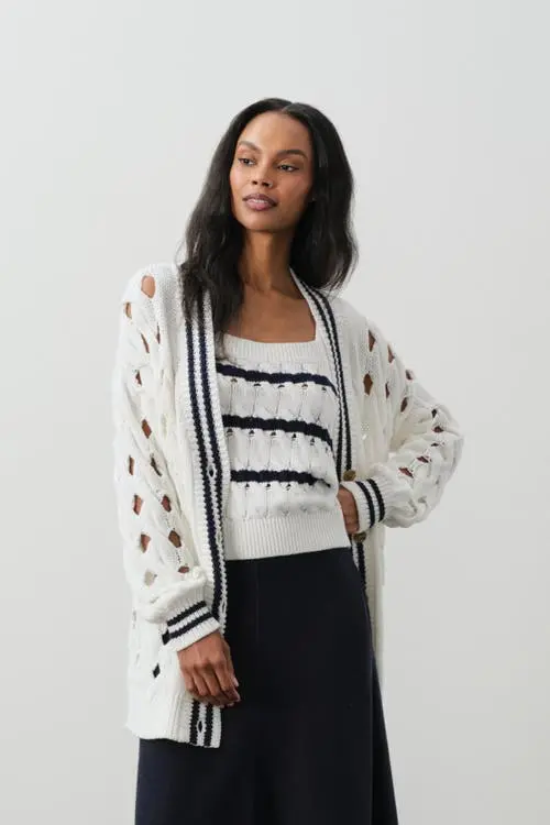 Naked Cashmere Mirra Oversized Cable Knit Cardigan - Tennis White/club Blue