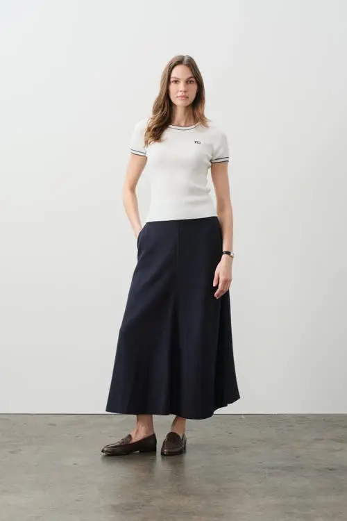 Naked Cashmere Victoria Cotton Cashmere Baby Tee - Ecru/navy