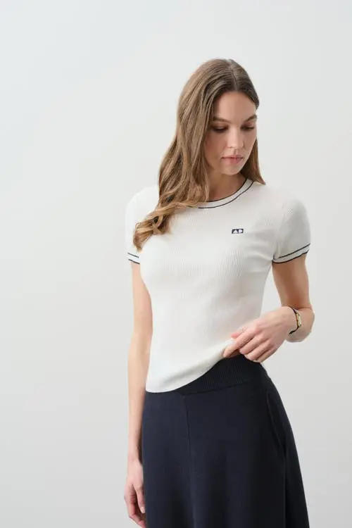 Naked Cashmere Victoria Cotton Cashmere Baby Tee - Ecru/navy