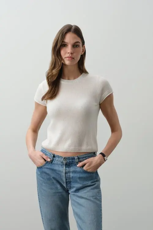 Naked Cashmere Donna Cap Sleeve Crew - Ecru/turf