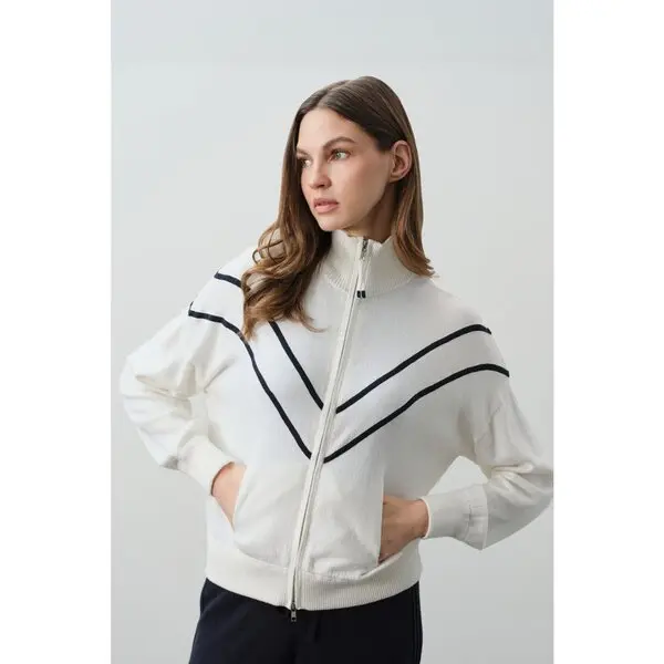 Naked Cashmere Magda Cotton Cashmere Chevron Track Jacket - Ecru/navy