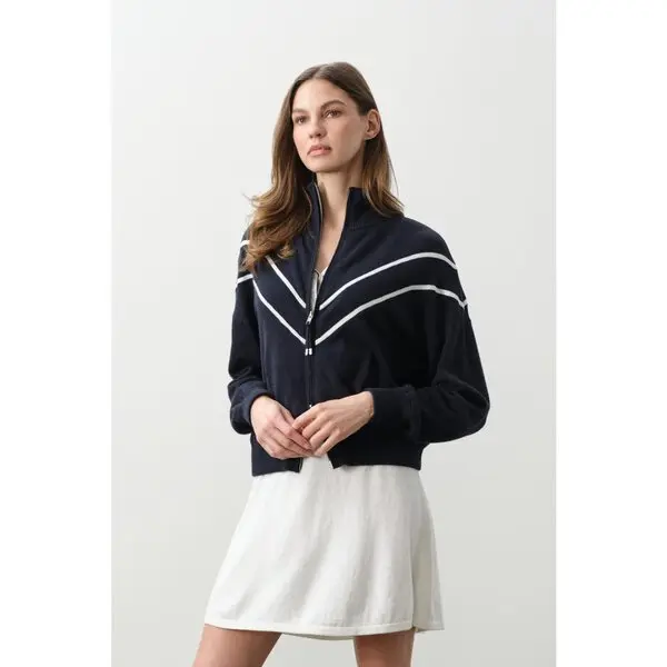 Naked Cashmere Magda Cotton Cashmere Chevron Track Jacket - Navy/ecru