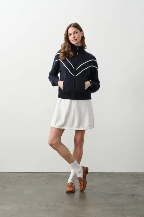 Naked Cashmere Magda Cotton Cashmere Chevron Track Jacket - Navy/ecru