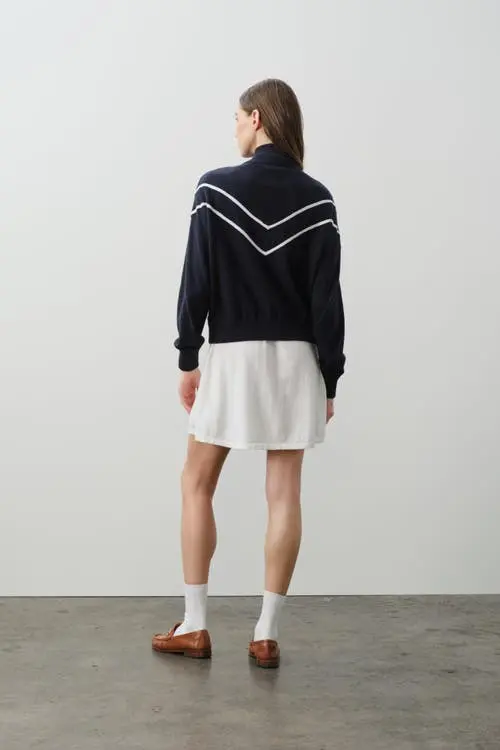 Naked Cashmere Magda Cotton Cashmere Chevron Track Jacket - Navy/ecru