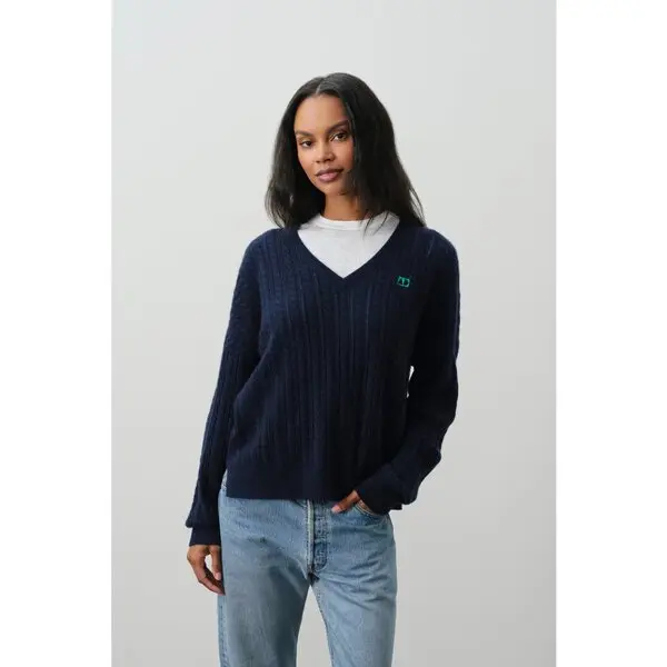 Naked Cashmere Elina Cashmere Cableknit V-neck - Club Navy