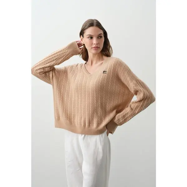 Naked Cashmere Elina Cashmere Cableknit V-neck - Honey