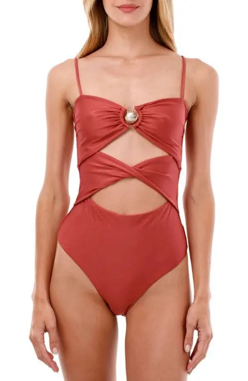 MALAI Wavelet Twist Front Cutout One-piece Swimsuit - Fabed Rose