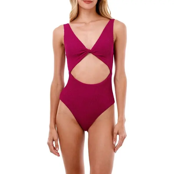 MALAI Raspberry Textured Wave Cutout One-piece Swimsuit - Textured Wave Raspberry