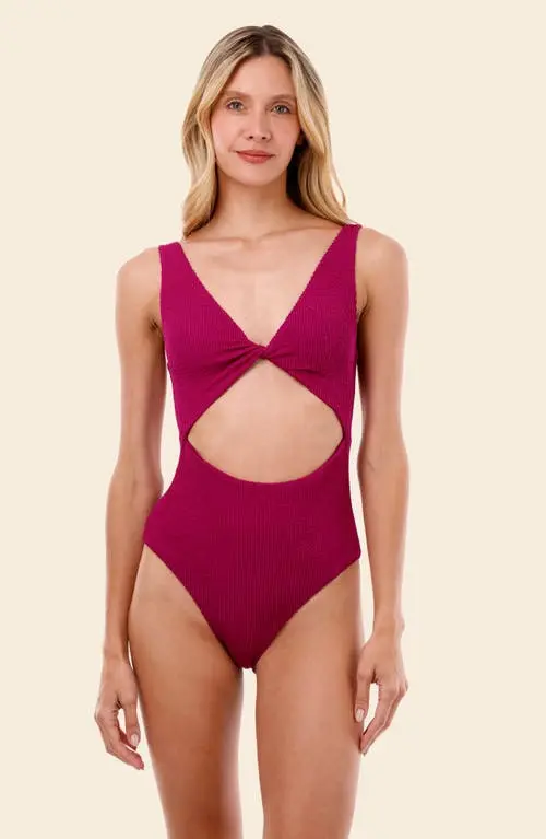 MALAI Raspberry Textured Wave Cutout One-piece Swimsuit - Textured Wave Raspberry