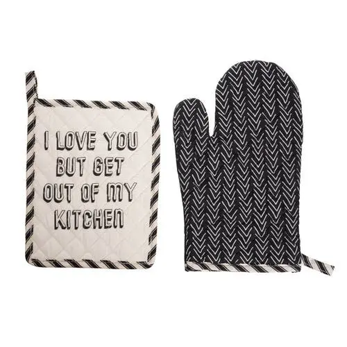 TOTALEE GIFT Get Out Pot Holder & Oven Mitt Set Of 2 Cotton - Black