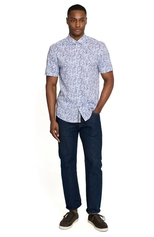 BROOKLYN BRIGADE Sketched Foliage Short Sleeve Button Down Performance Shirt