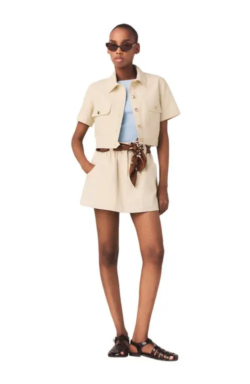 Maje Cropped Textured Cotton Jacket With Gold-tone Buttons